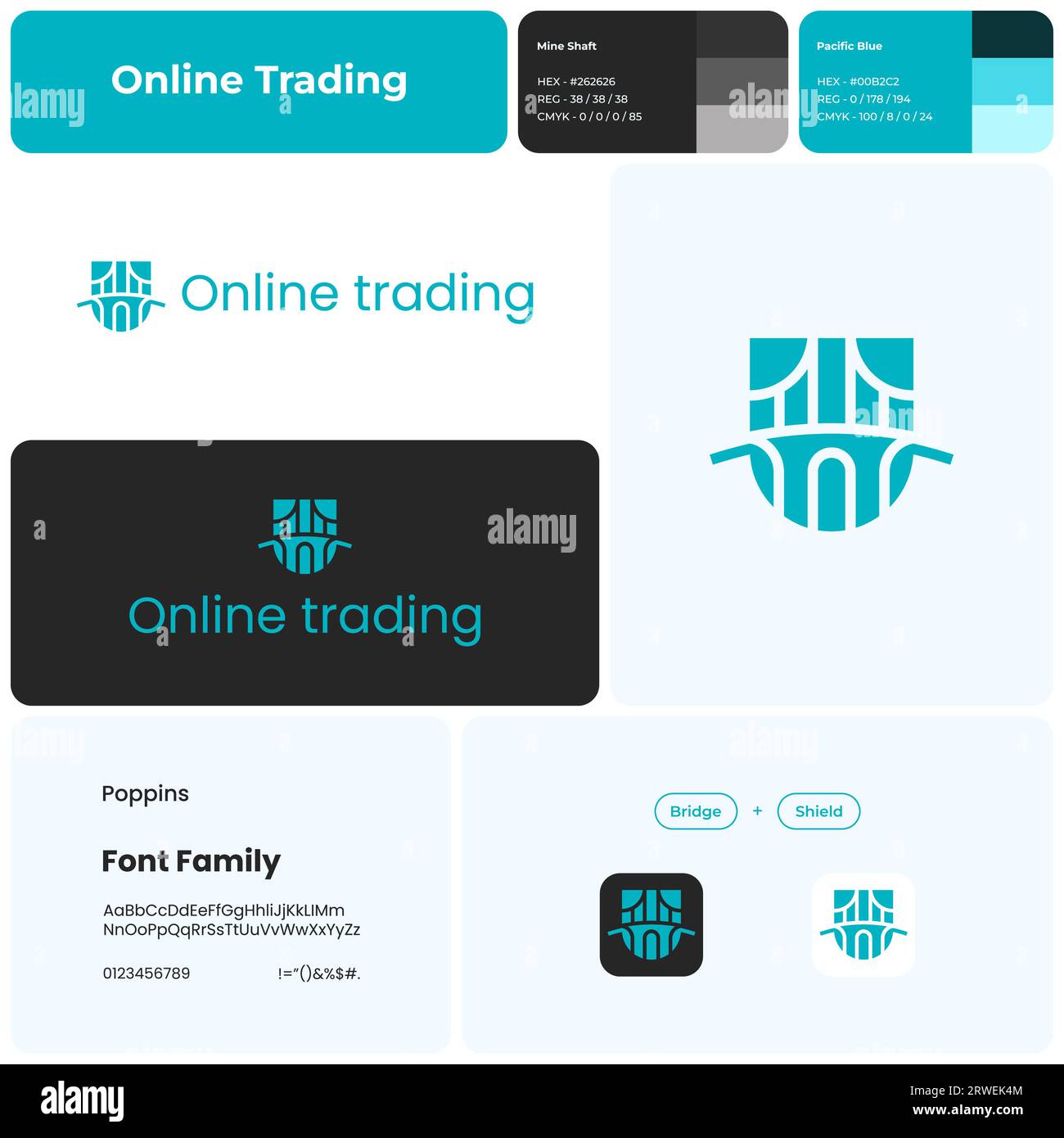 2D online trading brand template with bridge and shield logo Stock ...