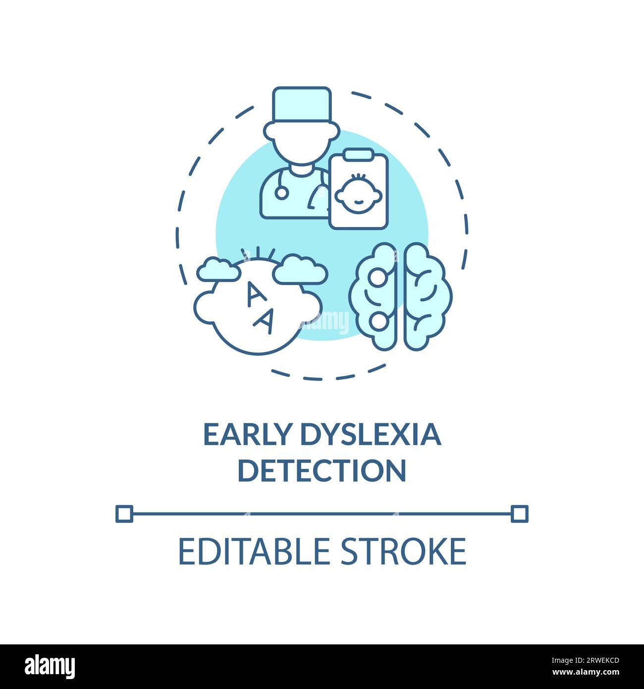 2d Blue Line Icon Early Dyslexia Detection Concept Stock Vector Image