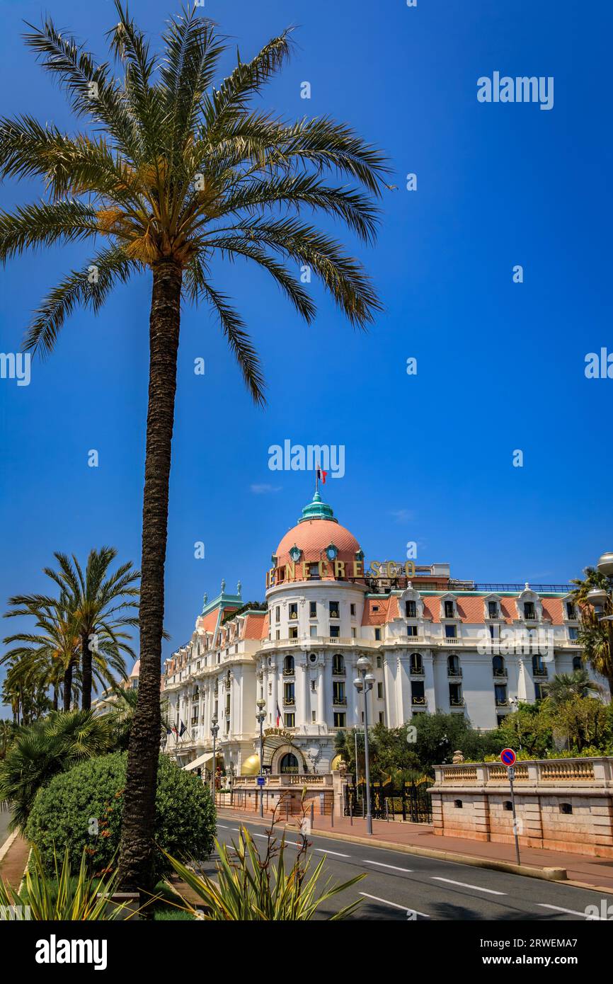 Nice, France - May 30, 2023: Cityscape with the famous luxury Negresco ...
