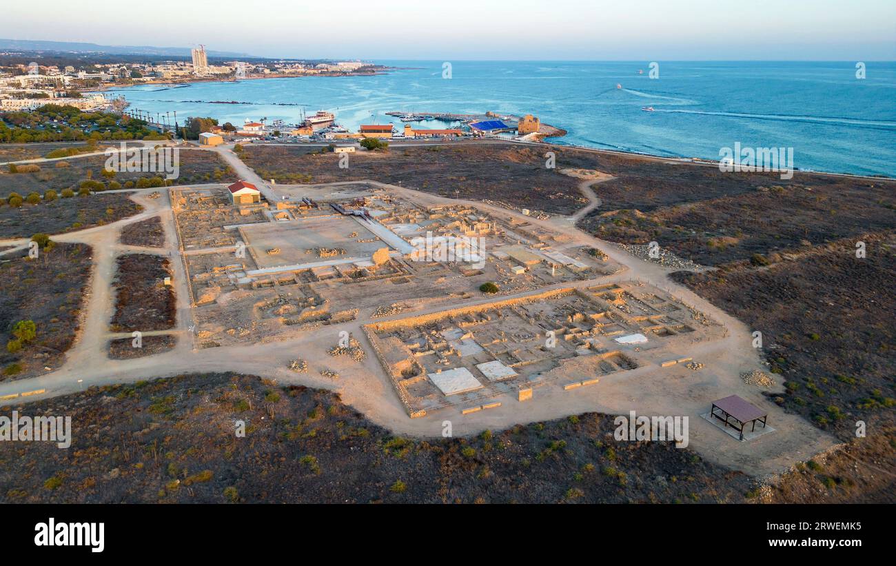 Aerial view of Paphos Archaeological Park, UNESCO World Heritage site ...