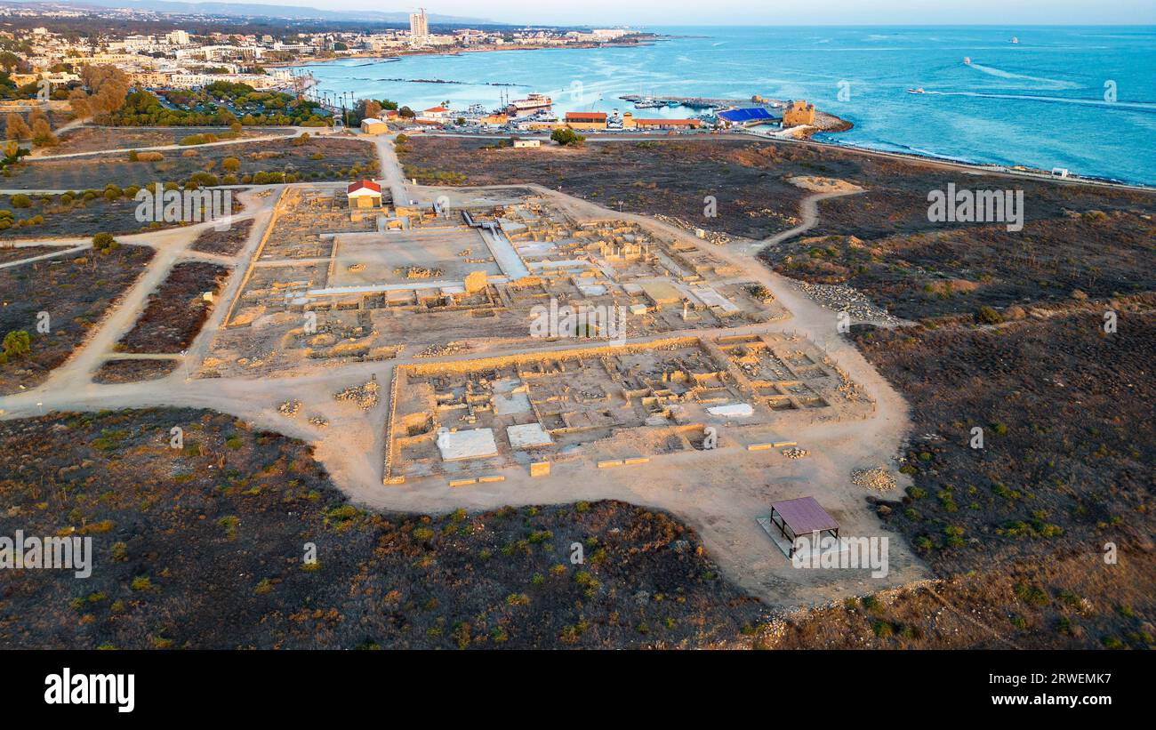 Aerial view of Paphos Archaeological Park, UNESCO World Heritage site ...