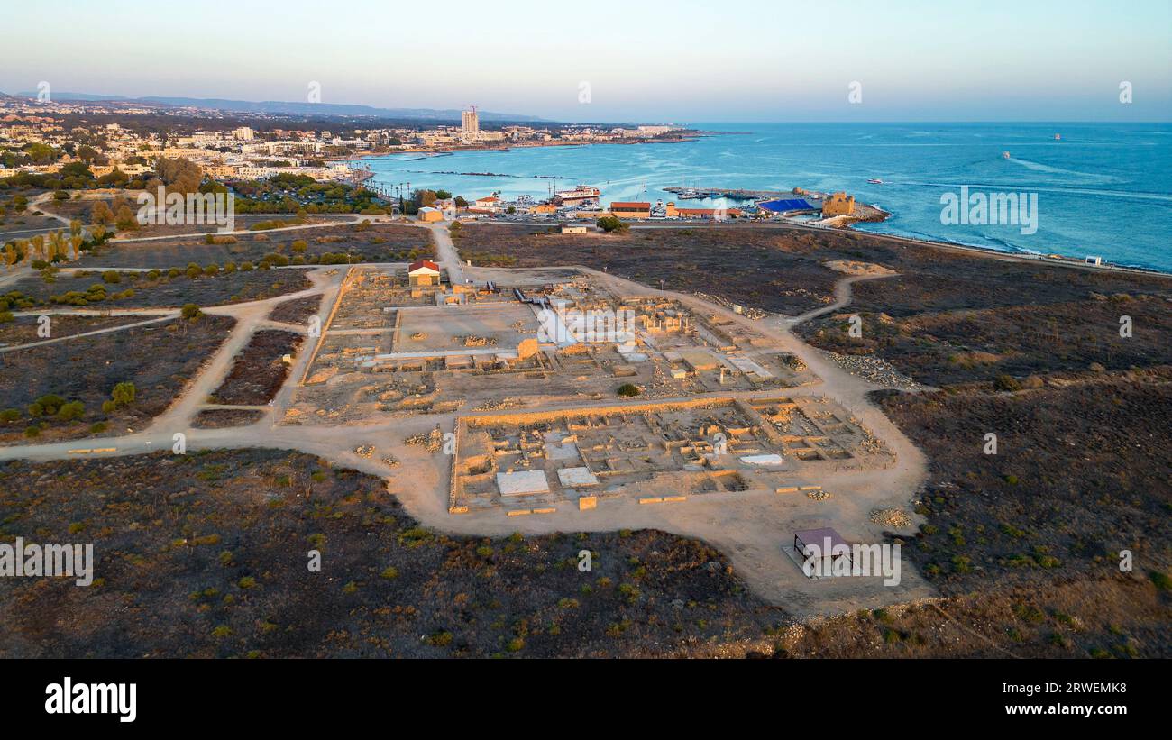 Aerial view of Paphos Archaeological Park, UNESCO World Heritage site ...