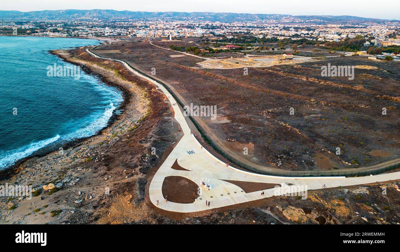 Aerial view of the newly completed Paphos Coastal path which links ...