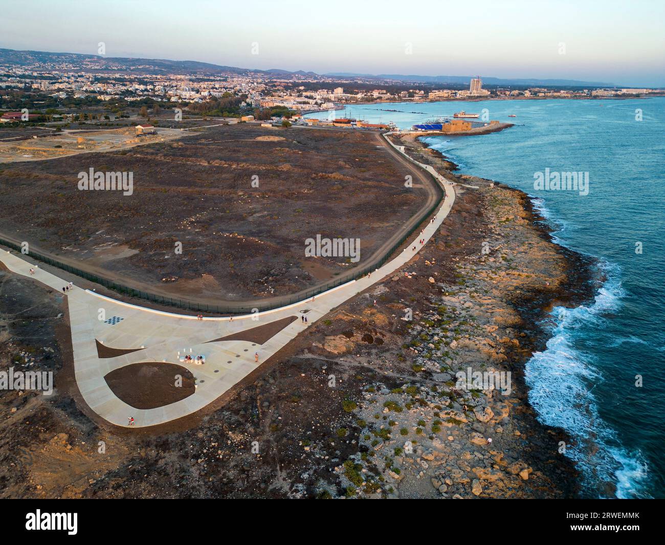 Aerial view of the newly completed Paphos Coastal path which links ...