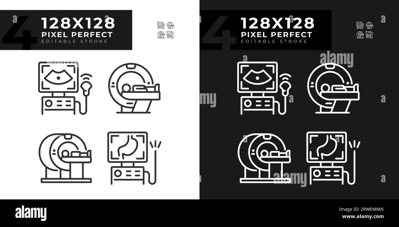 Medical imaging technology pixel perfect linear icons set for dark, light mode Stock Vector ...