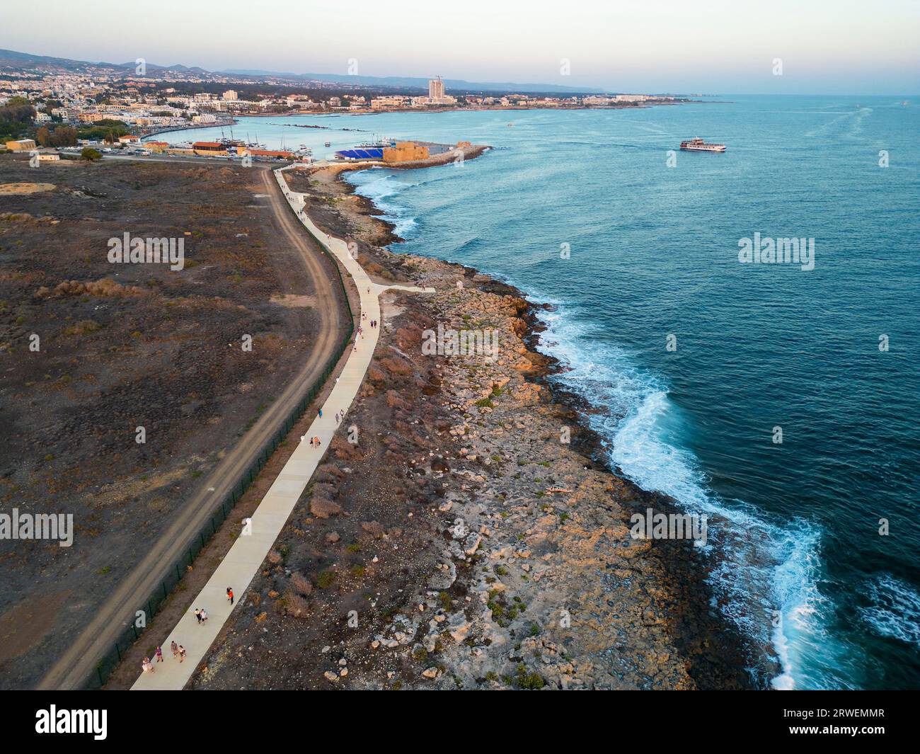 Aerial view of the newly completed Paphos Coastal path which links ...