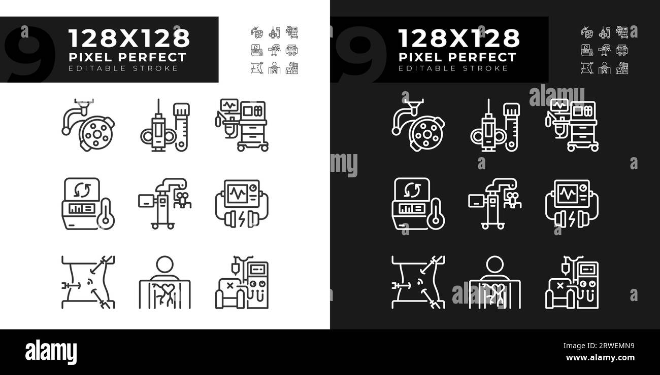 Medical technology pixel perfect linear icons set for dark, light mode Stock Vector Image & Art ...
