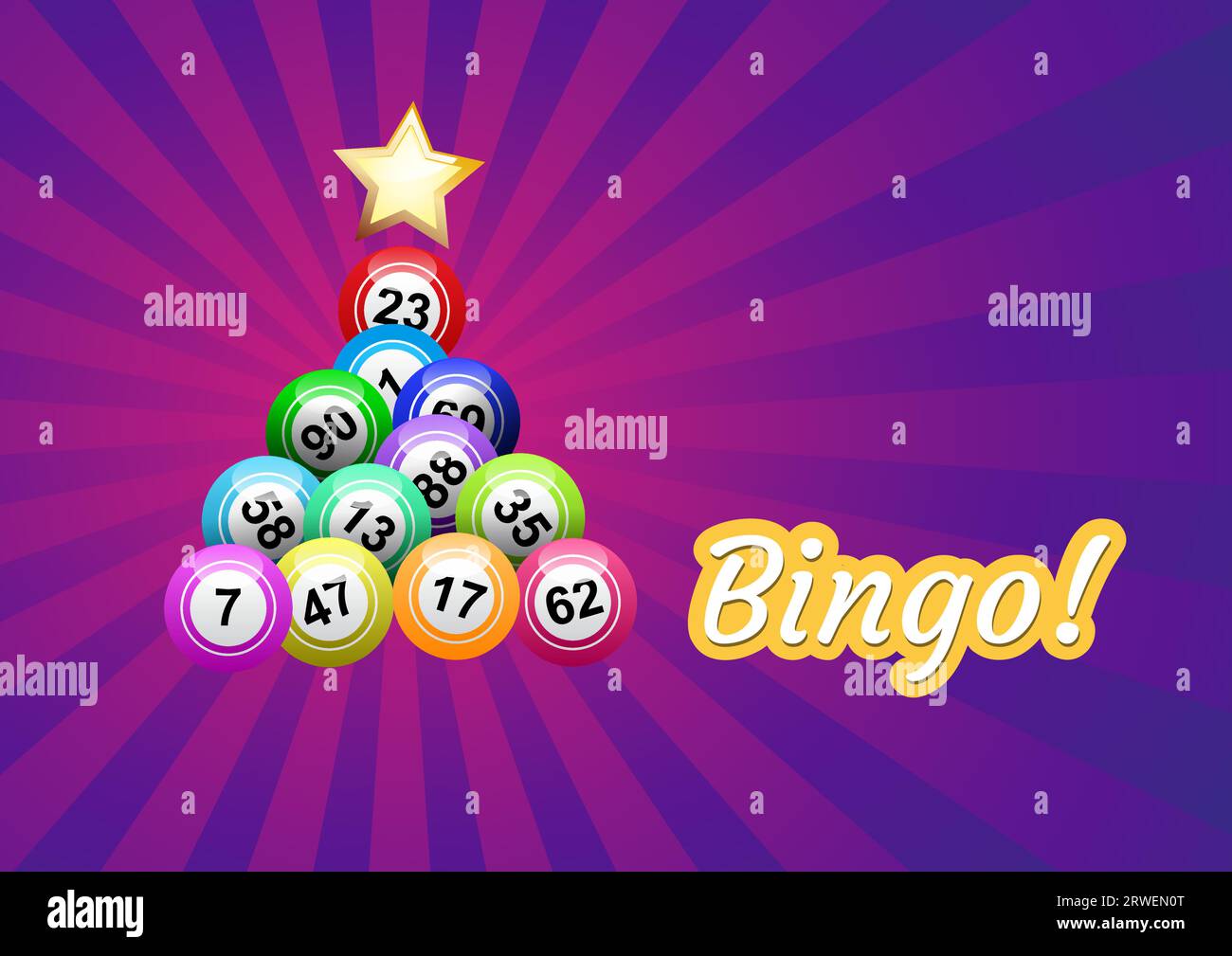 Christmas tree made with bingo numbers on purple and pink background ...