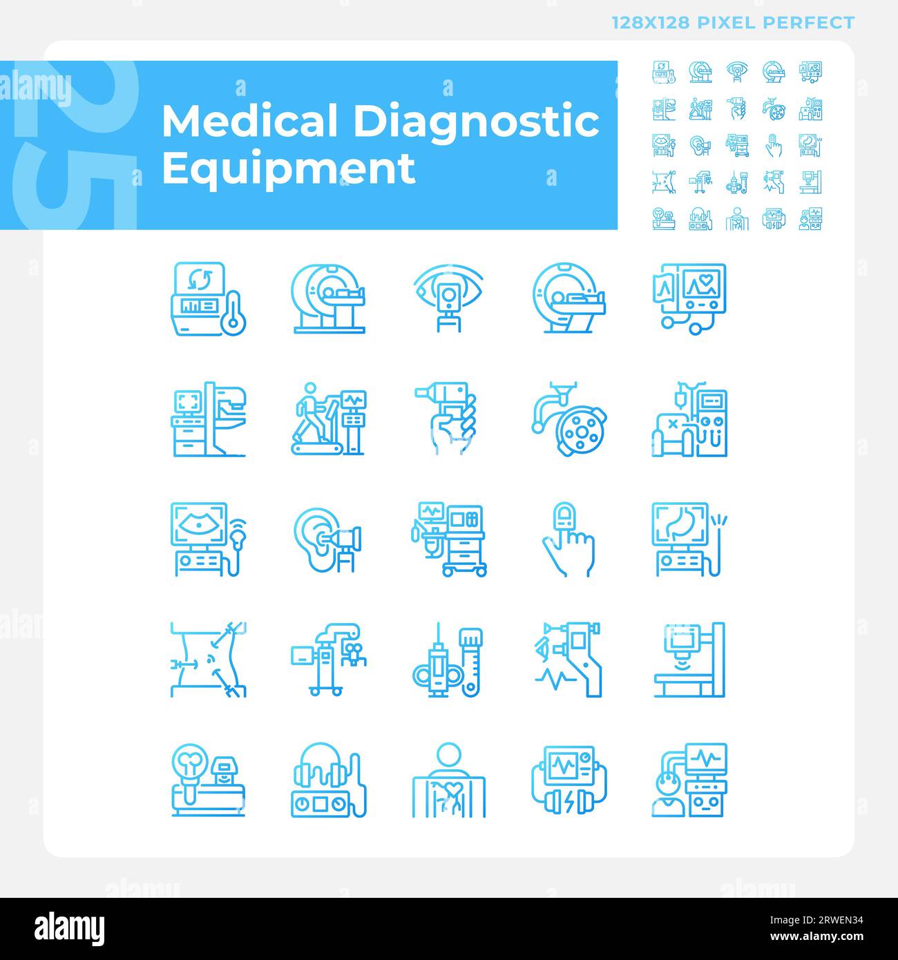 Medical diagnostic equipment pixel perfect gradient linear vector icons ...