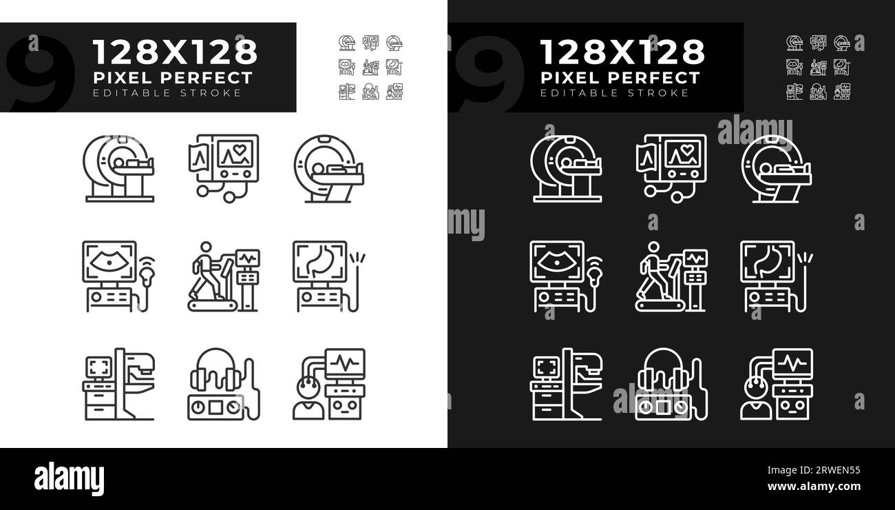 Health care technology pixel perfect linear icons set for dark, light mode Stock Vector Image ...