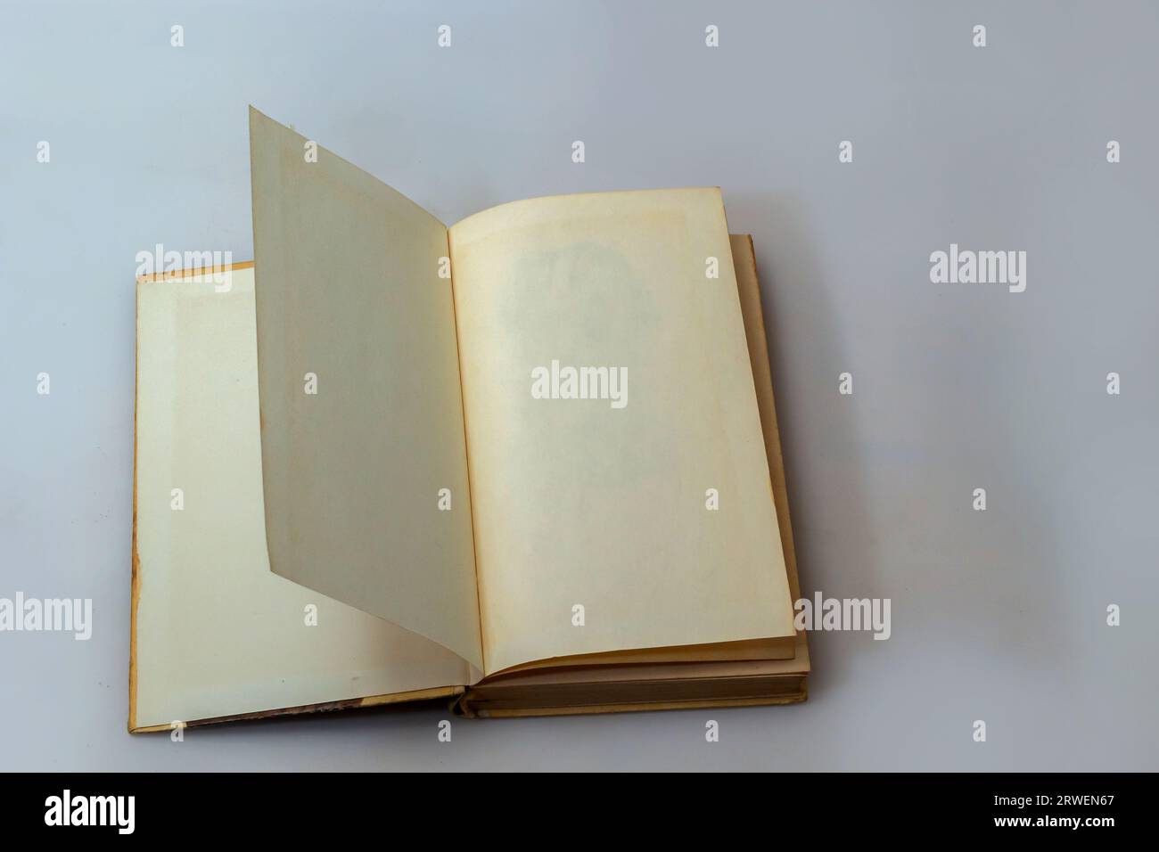 Open old book with blank pages and free space for text. The concept of ...