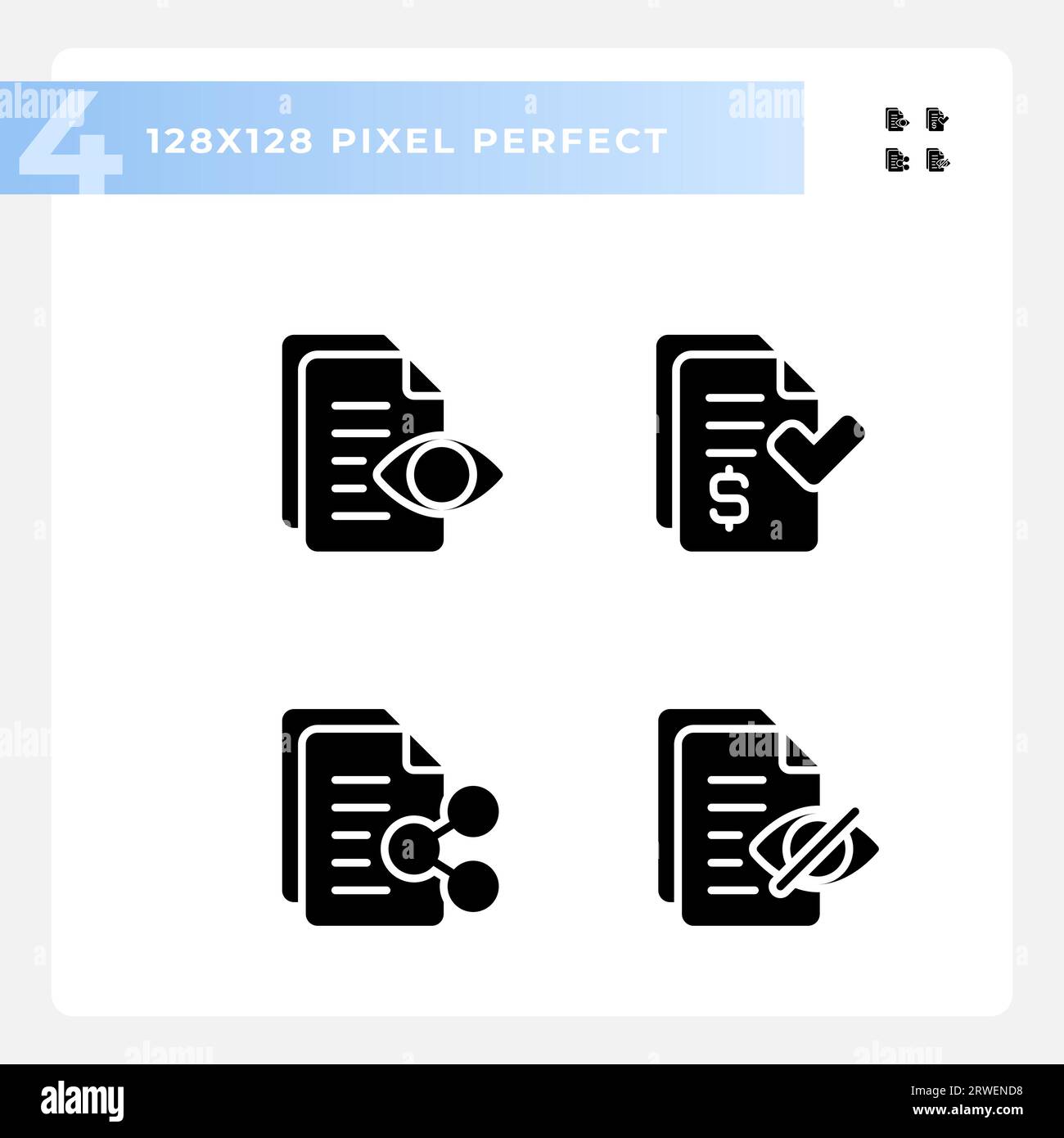 Pixel perfect glyph style document icons set Stock Vector Image & Art ...