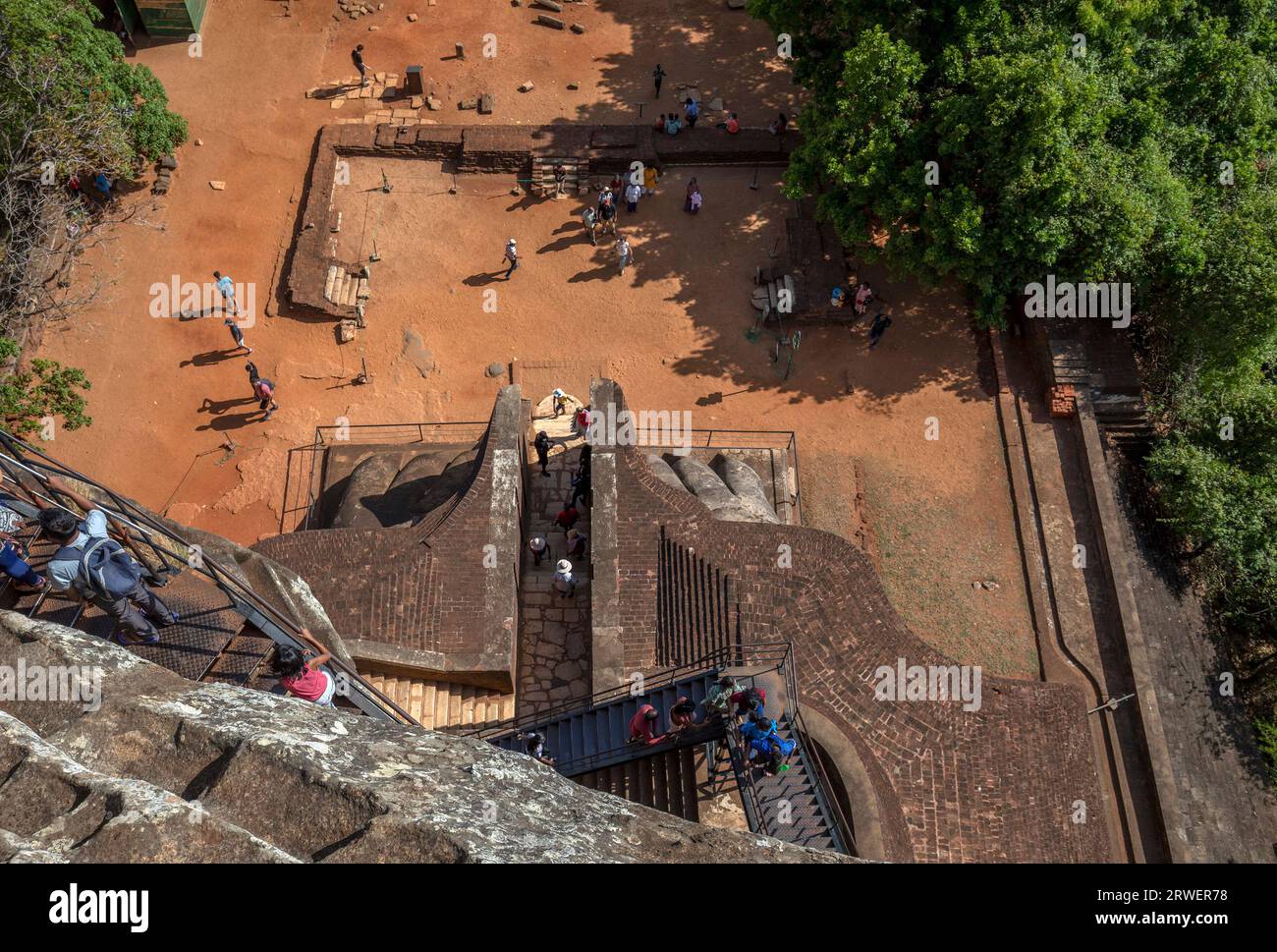 A view of the Lion Platform from the stairway at Sigiriya Rock Fortress ...
