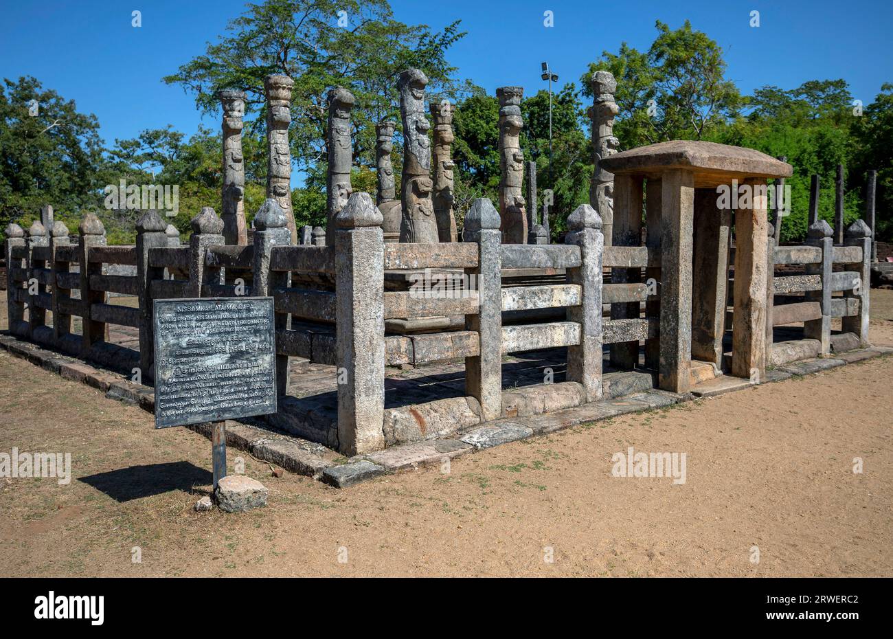 Rows of stone columns representing lotus stalks at Nissankalata Mandapa ...