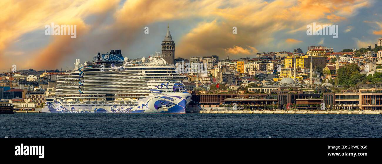 Istanbul, Turkey, September 11, 2023: Galata tower and Karaköy square ...