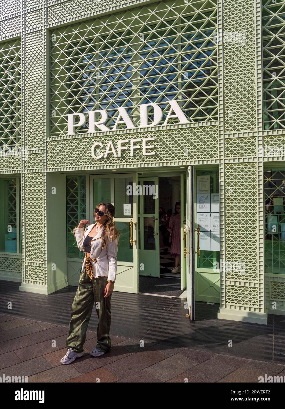 Posing Outside the Prada Cafe, Harrods, London, England, UK, GB Stock ...