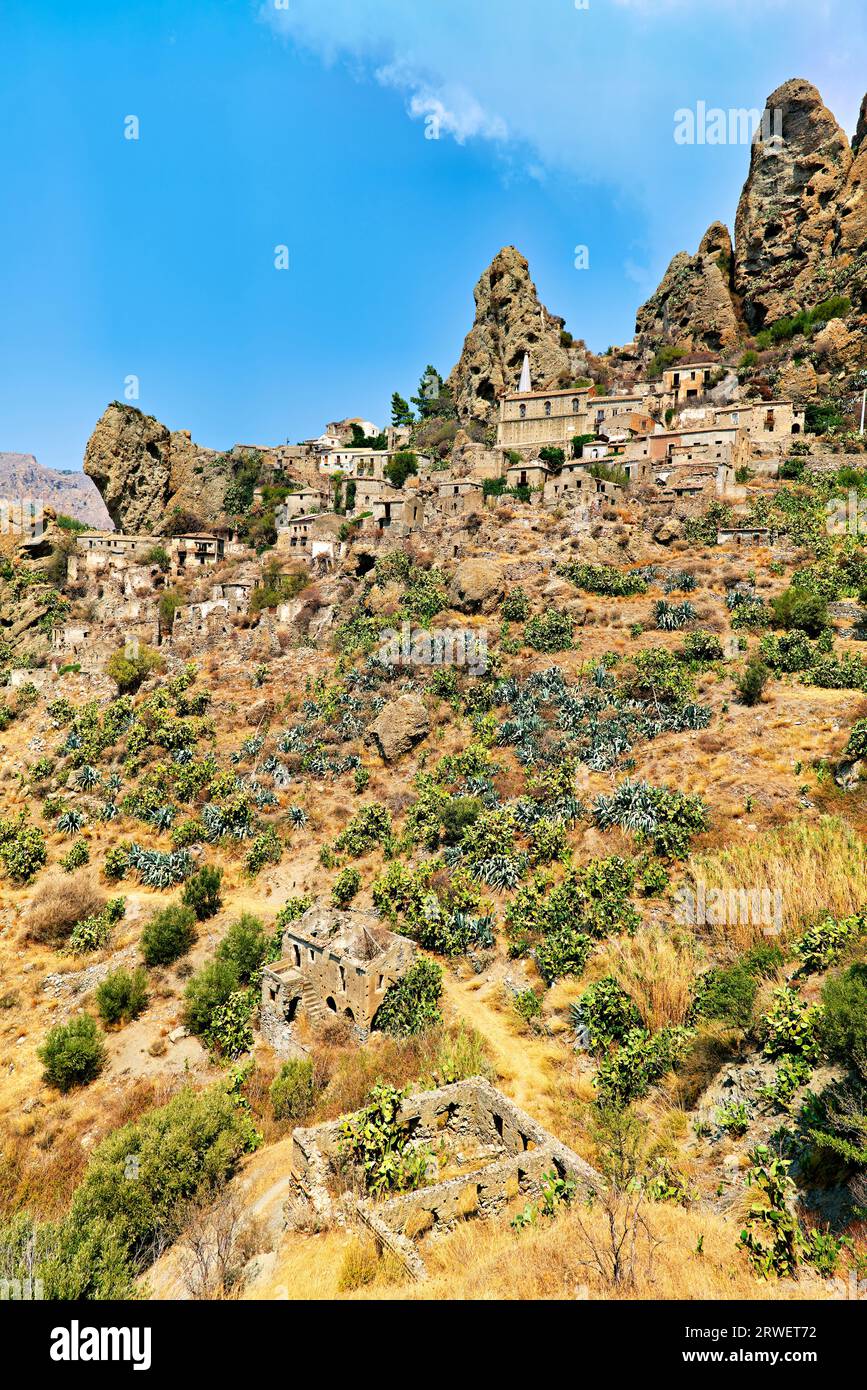 Pentedattilo Calabria Italy. Abandoned ghost town Stock Photo - Alamy