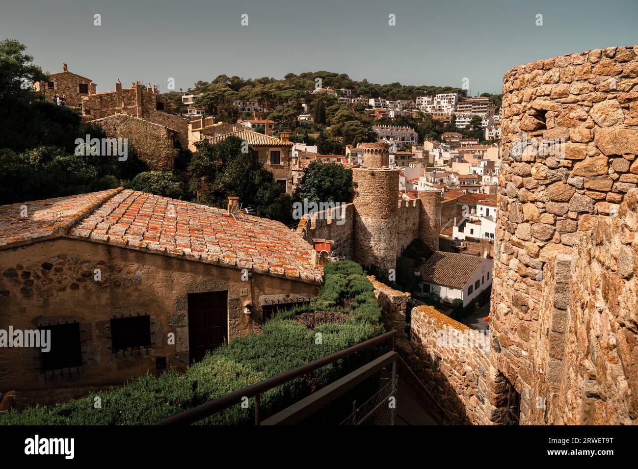City walls of Tossa de Mar. Streets of the Old Town. Villa Vella ...