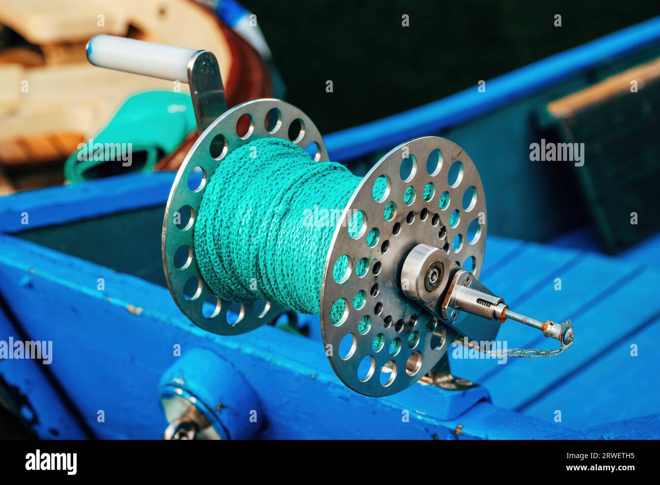 Fishing boat rope coil, closeup with selective focus Stock Photo - Alamy