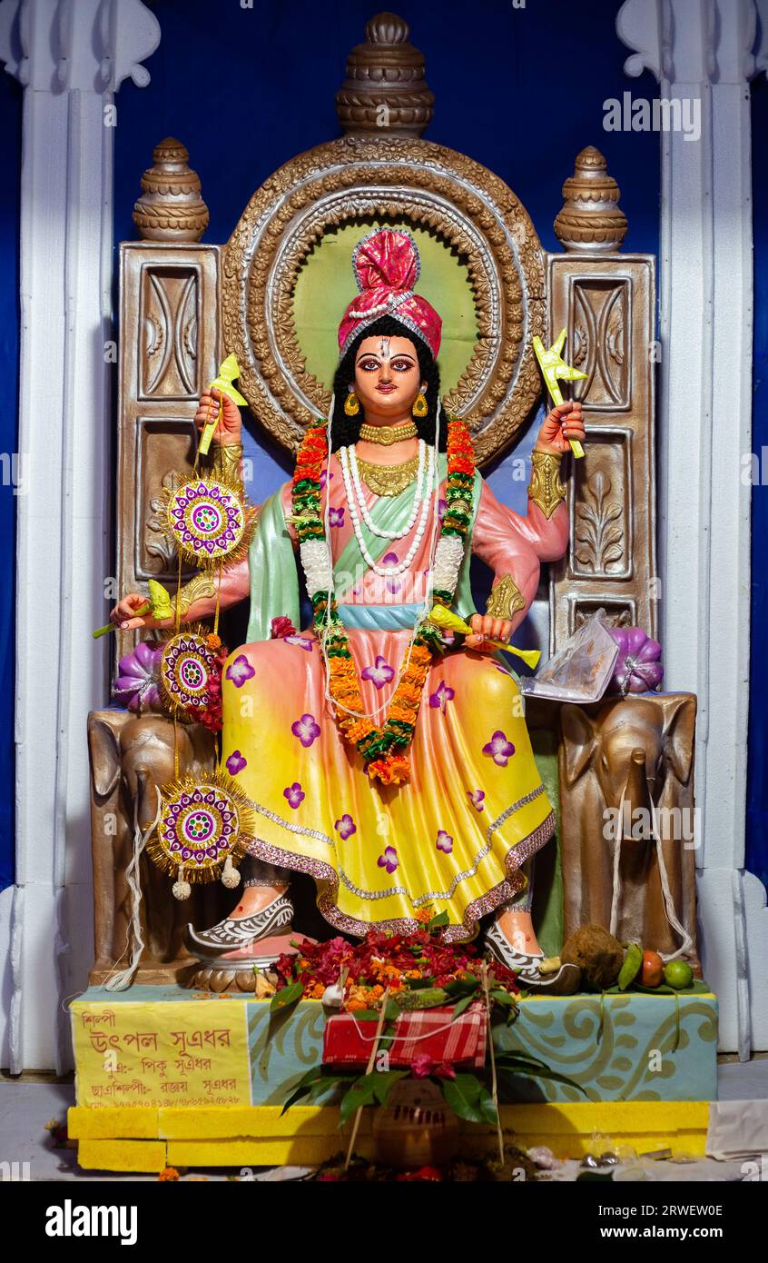 An idol of Vishwakarma the god of architecture and engineering inside a ...