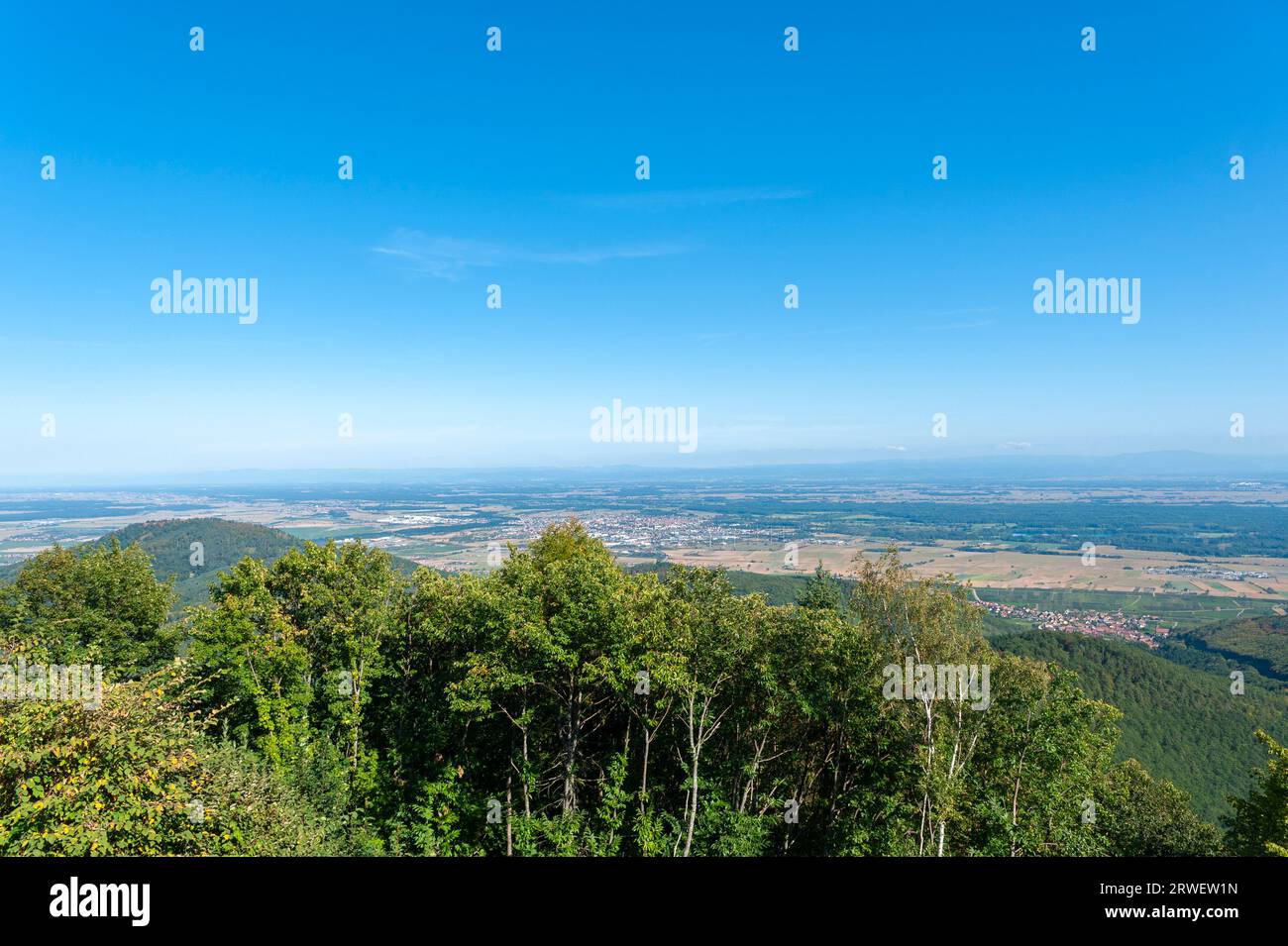 View from Chateau du Haut Koenigsbourg of landscape of Upper Rhine ...