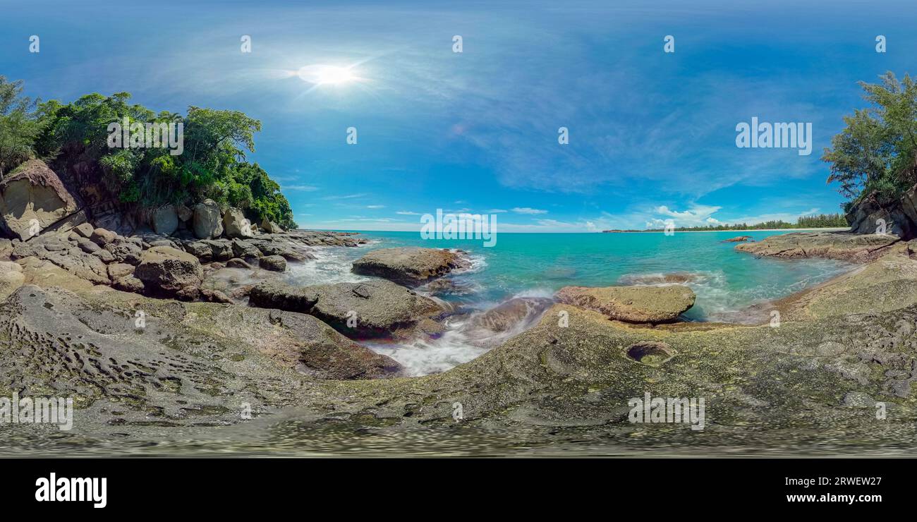 Seascape with rocky beach and blue sea. Borneo, Malaysia. Kalampunian ...