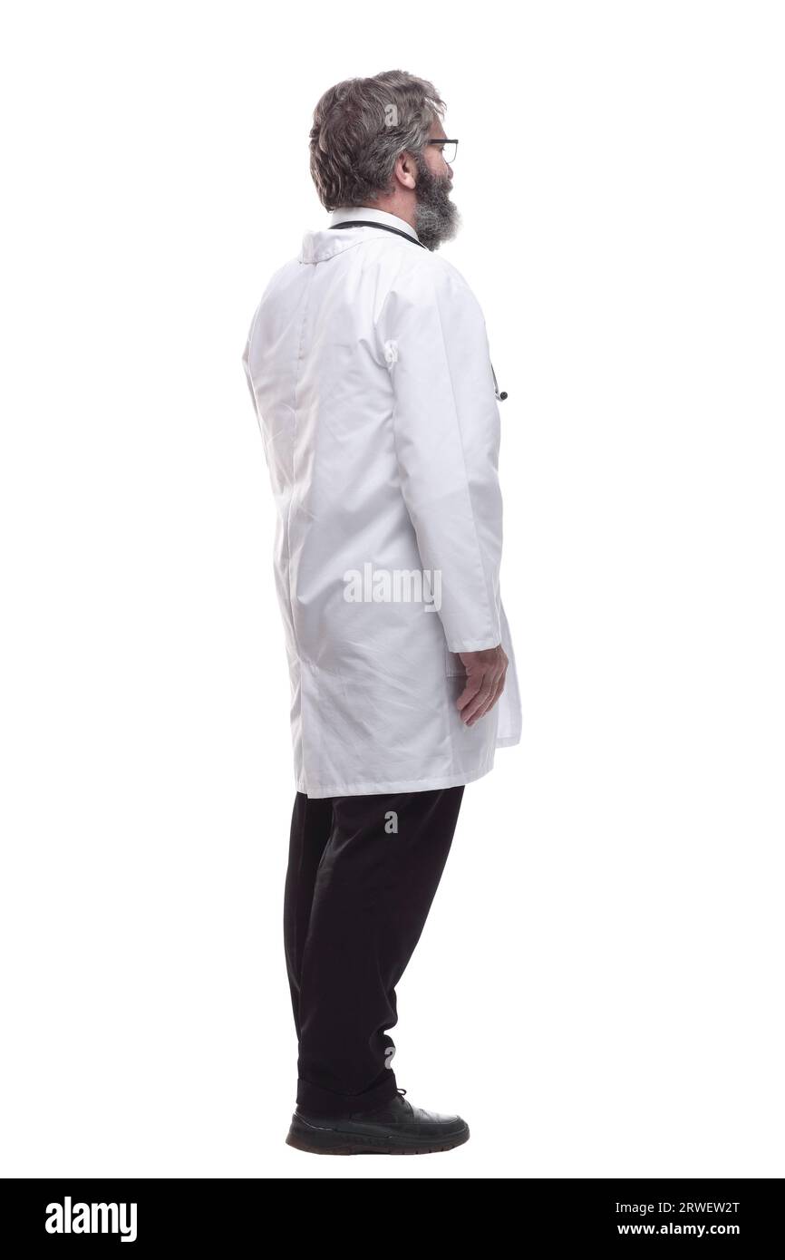 male doctor is pointing at the white screen. isolated on a white Stock ...