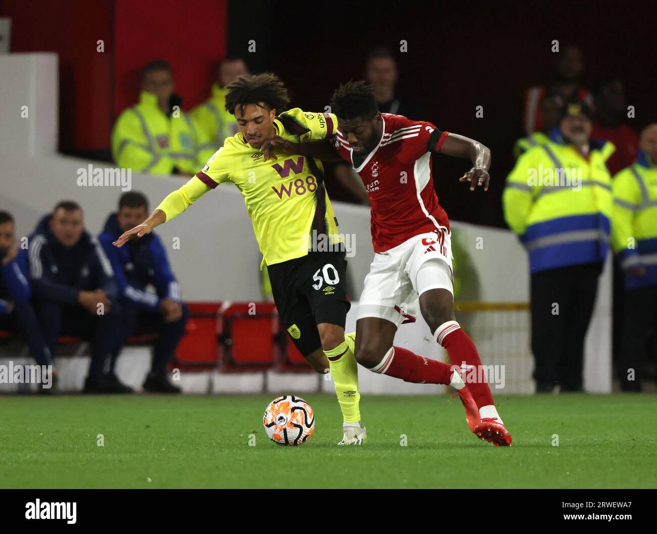 Nottingham, UK. 18th Sep, 2023. Luca Koleosho (B) Ibrahim Sangare of ...