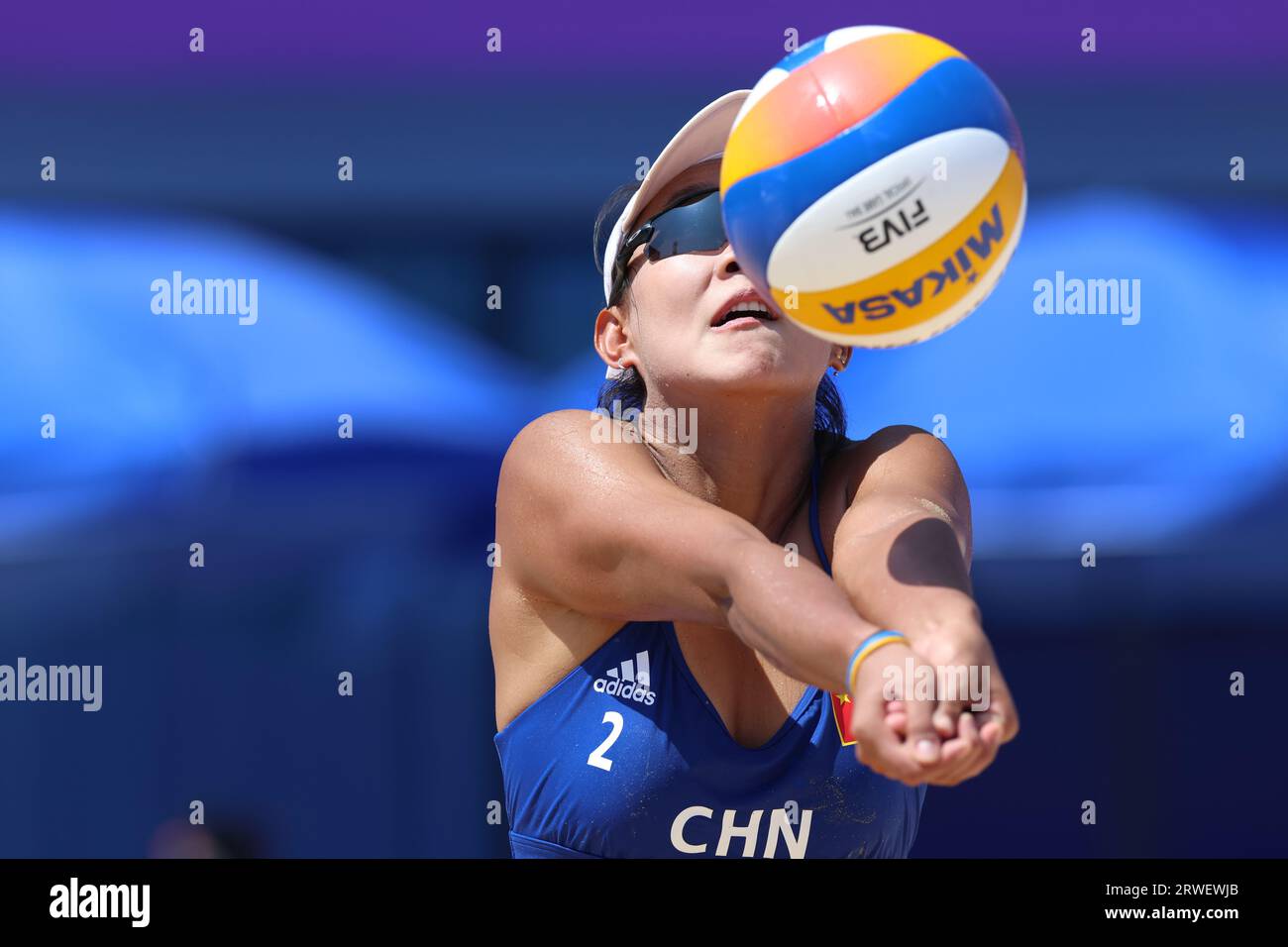 Ningbo, China's Zhejiang Province. 19th Sep, 2023. Xia Xinyi of China passes the ball during the ...
