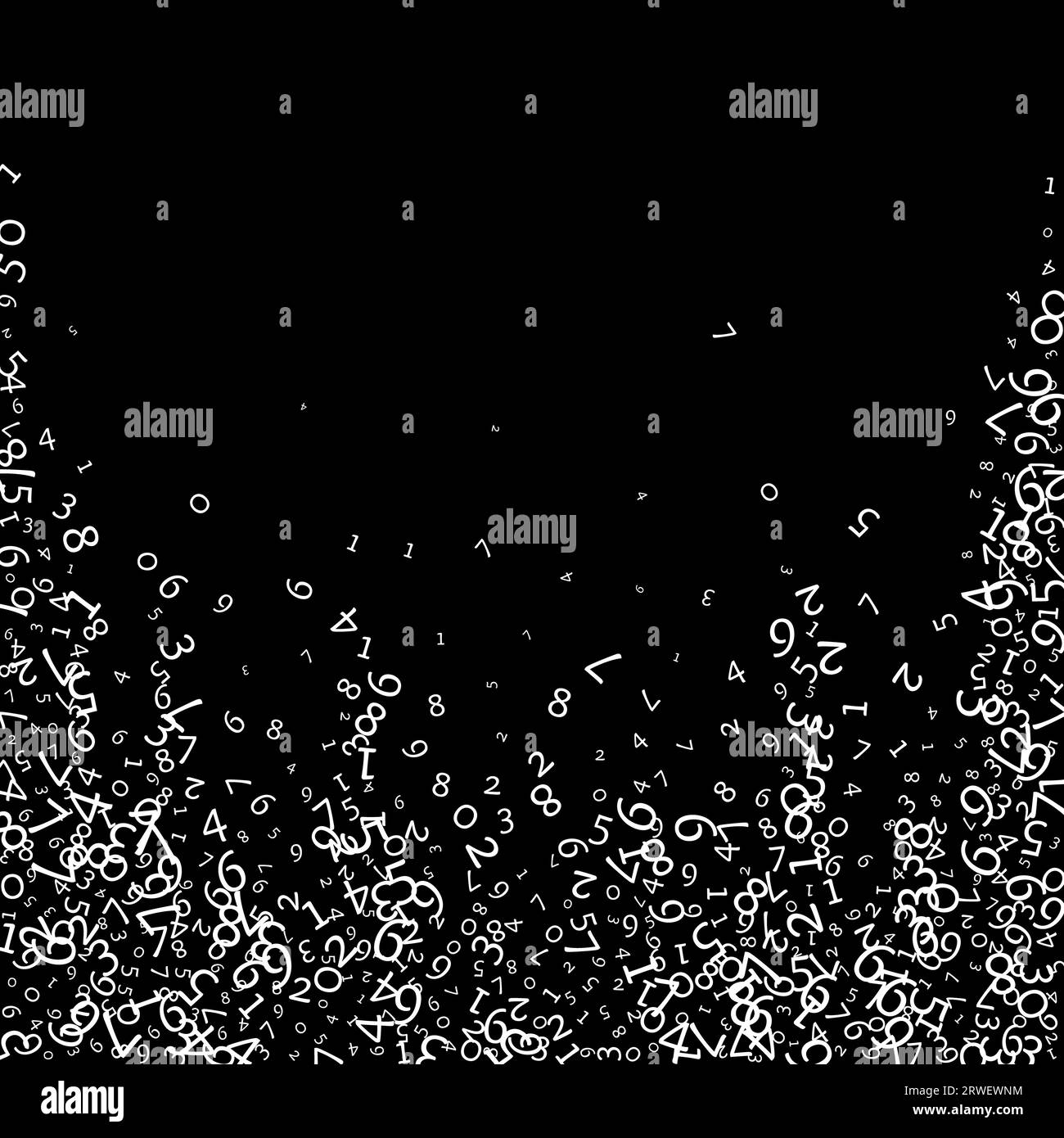 Falling numbers, big data concept. Binary white messy flying digits ...