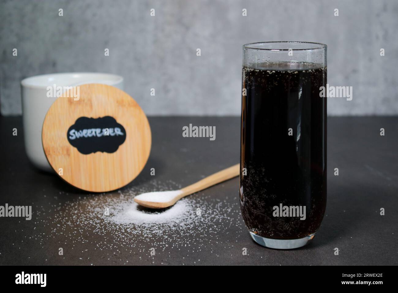 A glass of a coke drink with natural sweetener, sweet zero calories ...