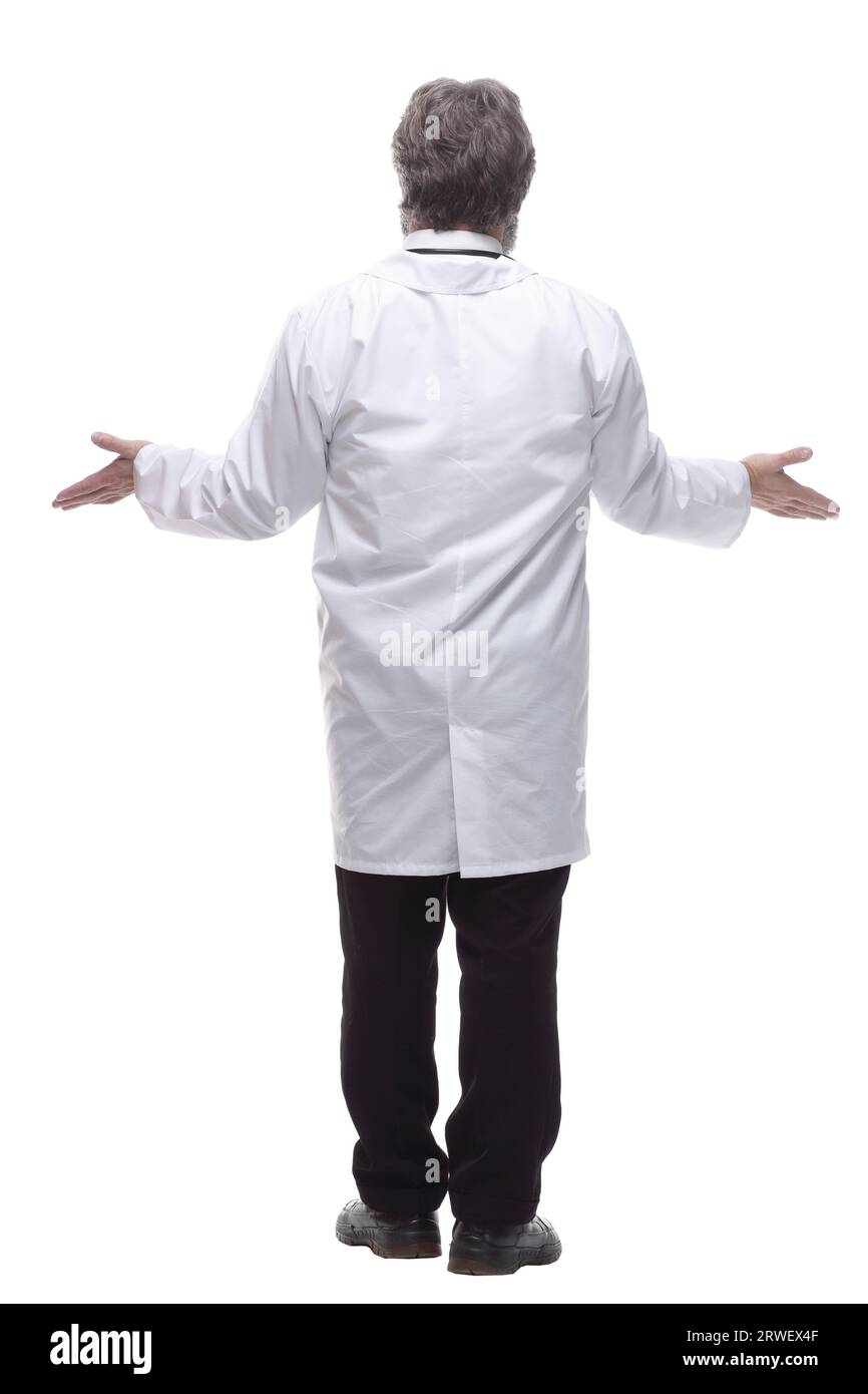 senior doctor reading an ad on a large white screen Stock Photo - Alamy