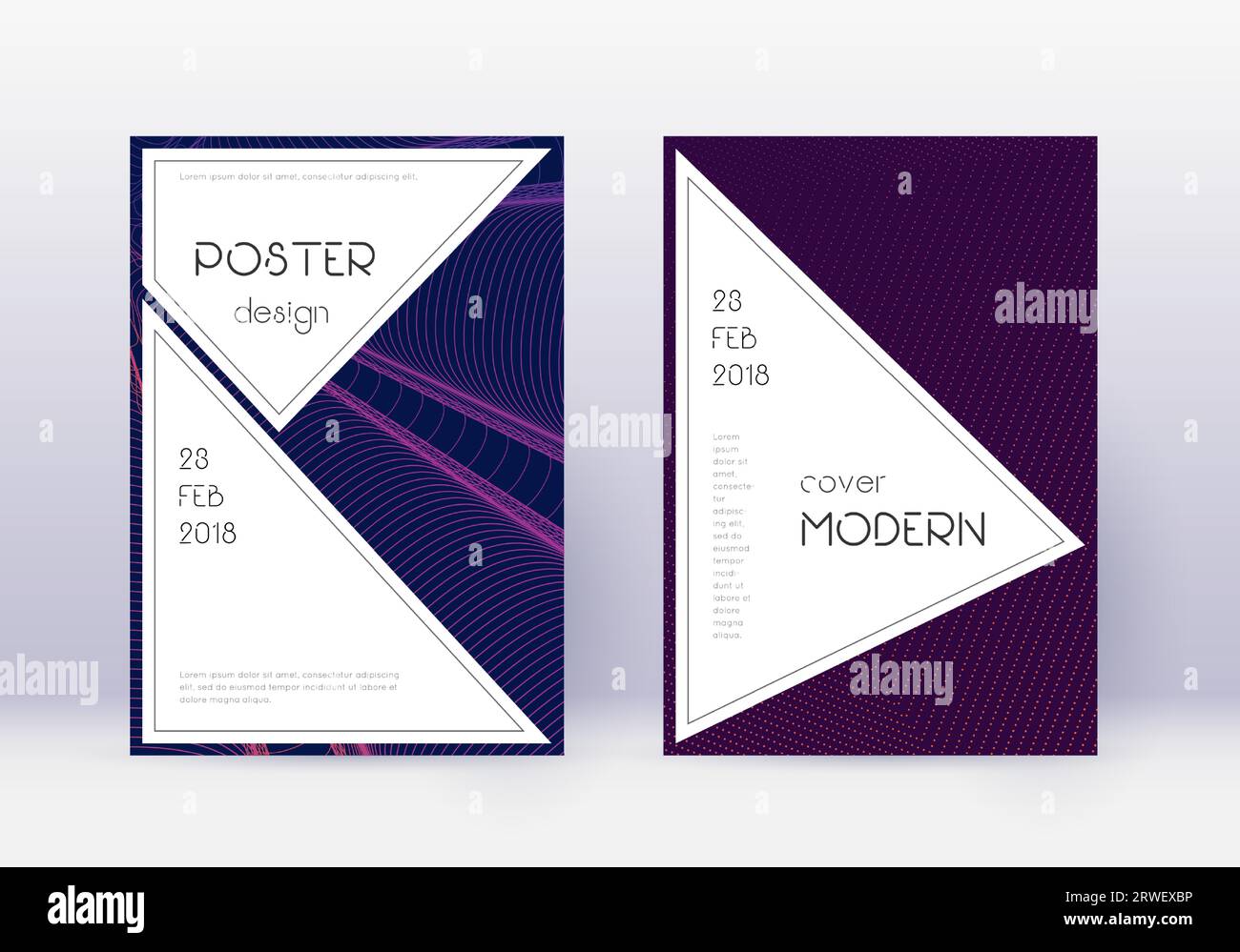 Stylish cover design template set. Violet abstract lines on dark ...