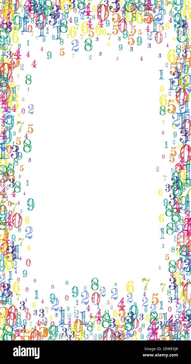 Scattered numbers. Colorful childish digits flying chaotic. Back to ...
