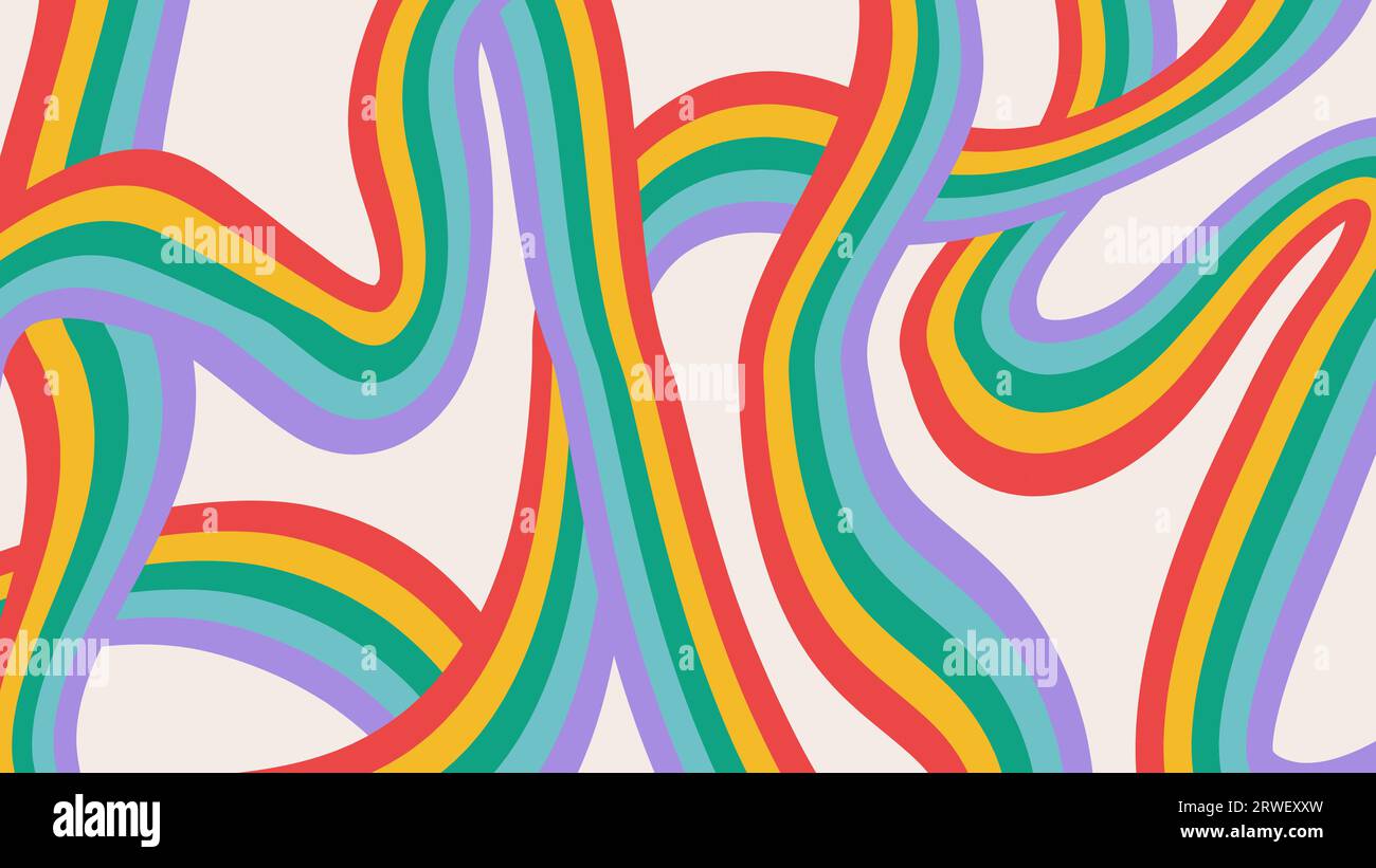 Retro rainbow background in 60-70s style. Colorful stripes on beige ...