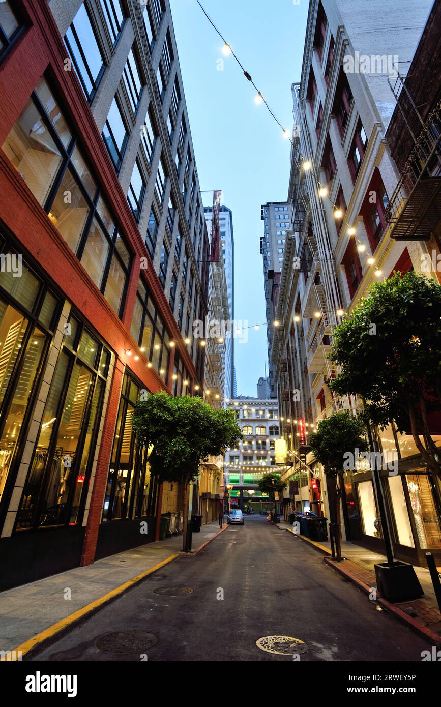 String Lights at Geary Street - San Francisco, California Stock Photo ...