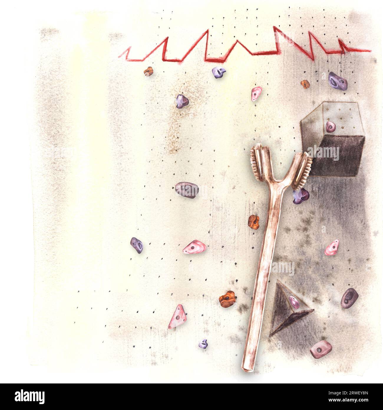 Bouldering wall with different shapes, colours climbing stones ...