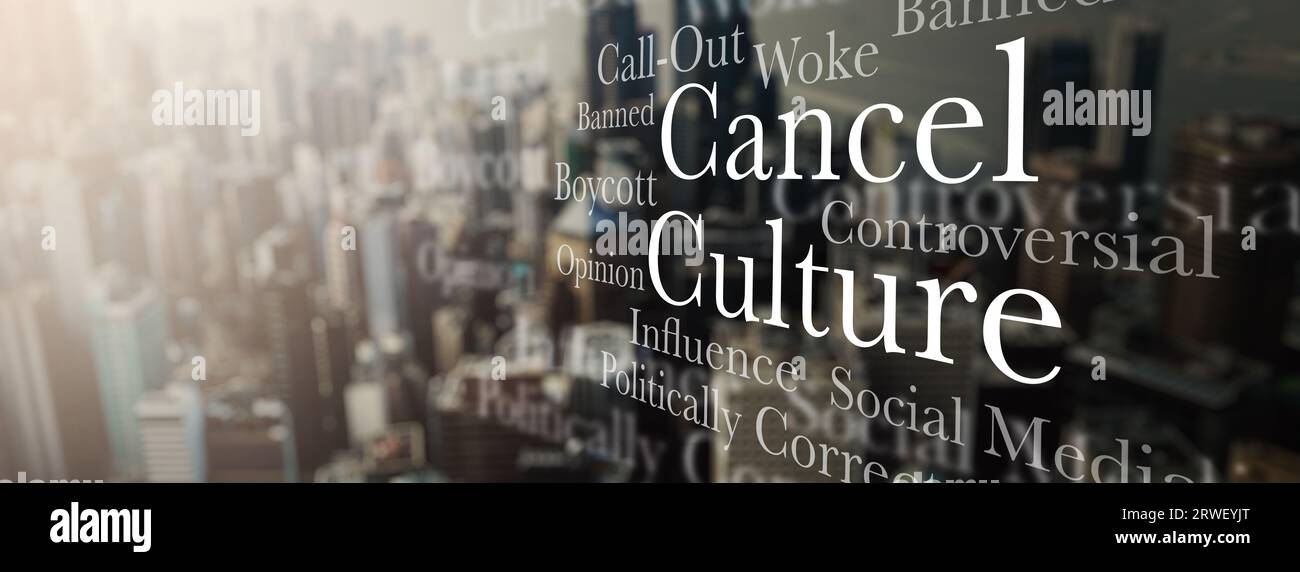 Cancel culture, words in city and social media opinion, silence freedom ...
