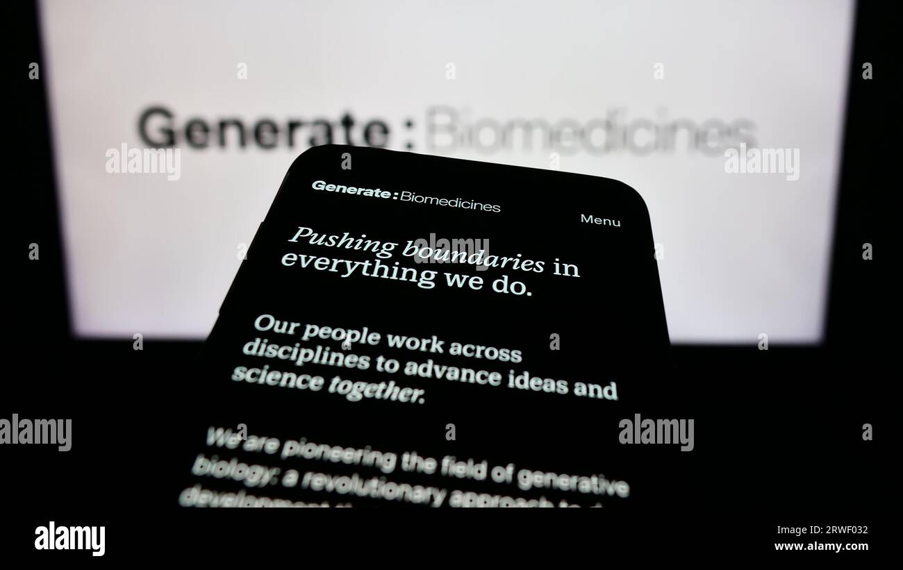 Mobile phone with webpage of US biotechnology company Generate ...