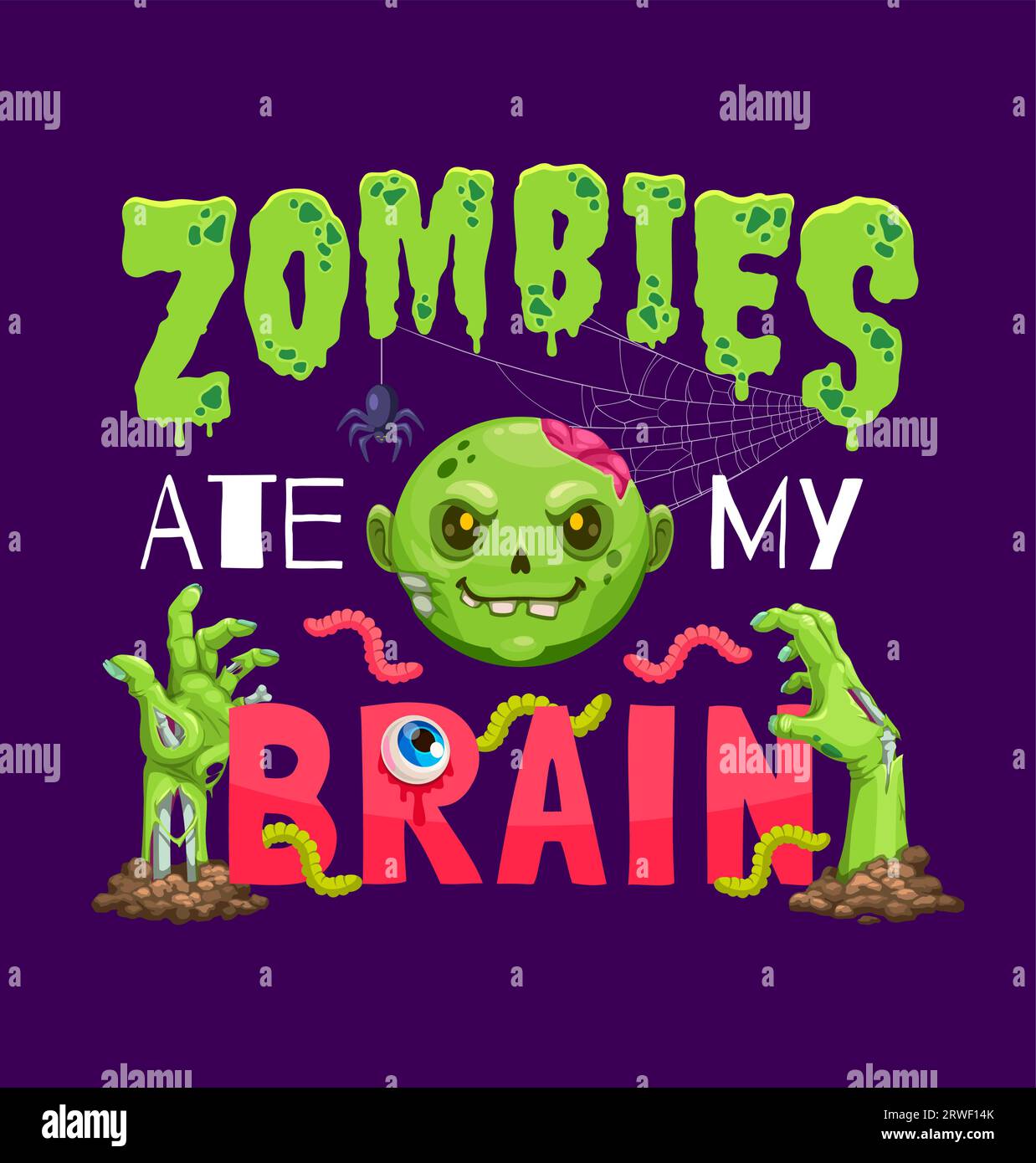 Halloween quote, zombie ate my brain for holiday horror night, vector ...