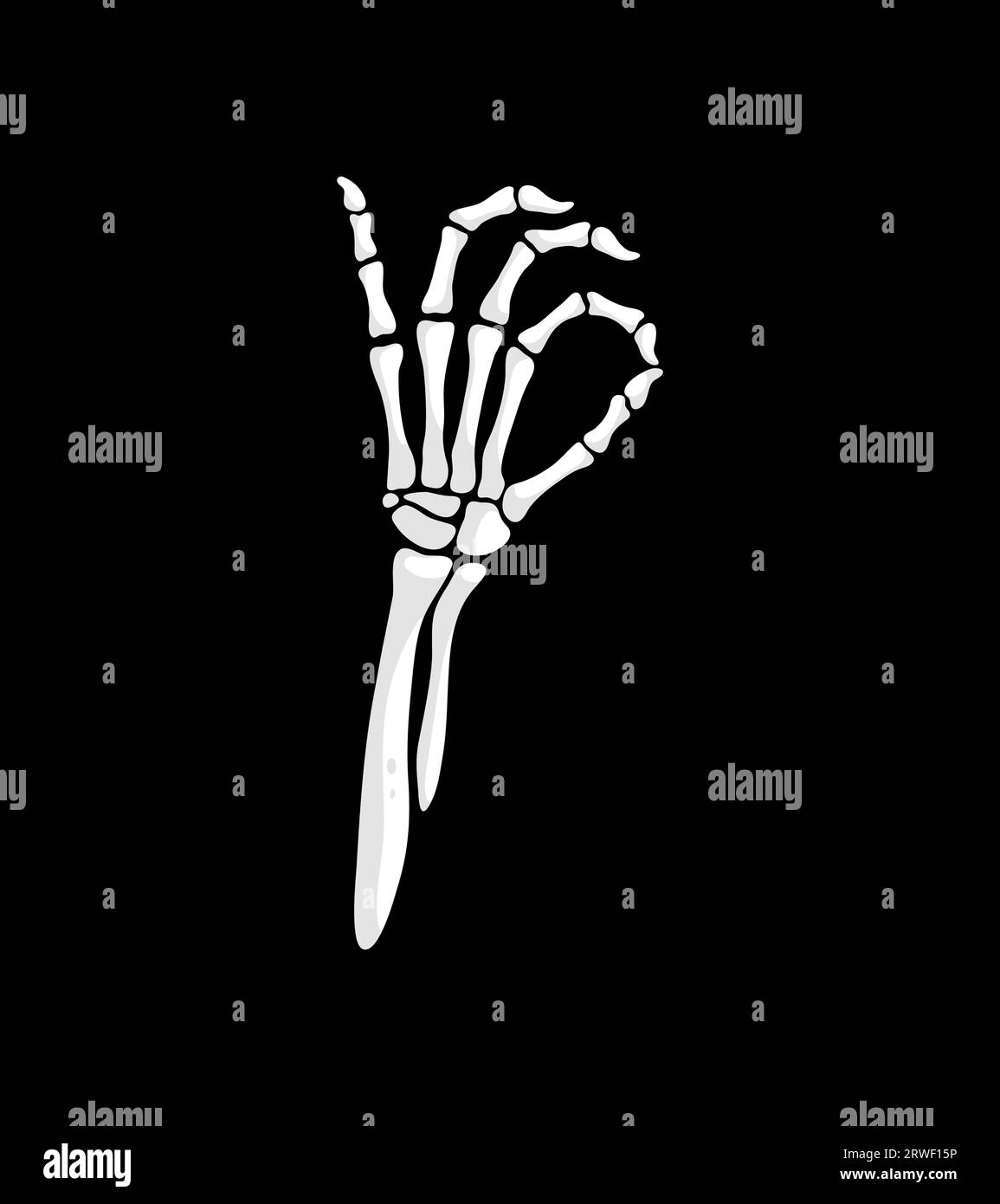 Skeleton hand ok gesture, isolated vector skeletal arm with bony ...