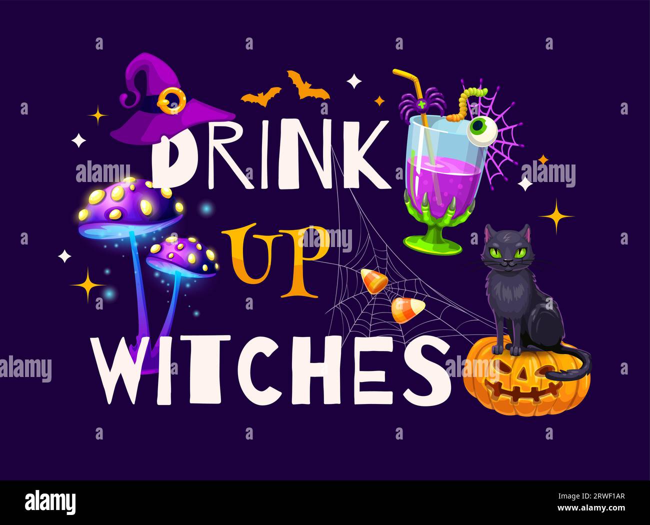 Halloween quote, Drink Up Witches with potion for horror night holiday ...