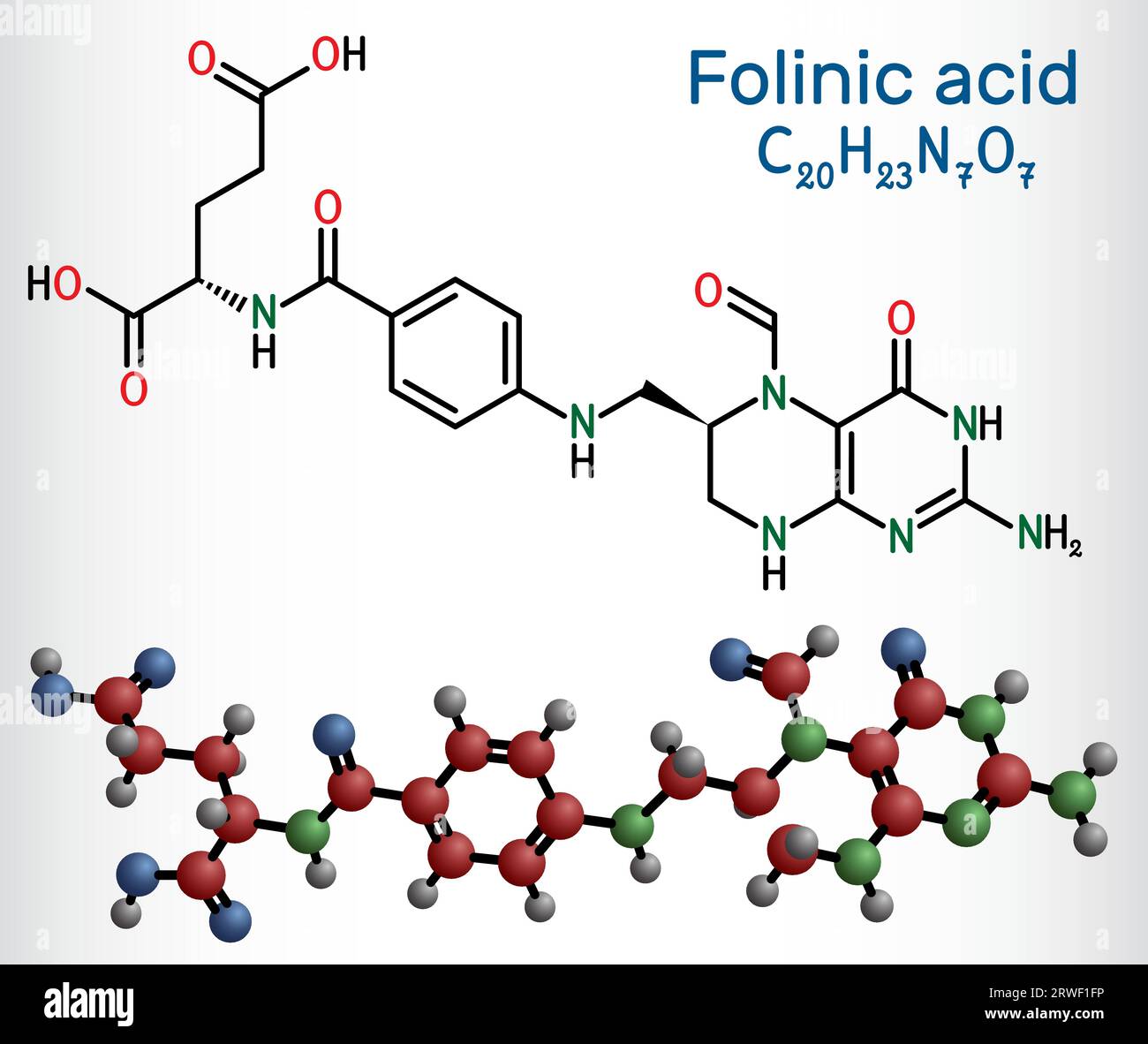 Folinic acid, leucovorin molecule. It is folate analog, used to treat ...
