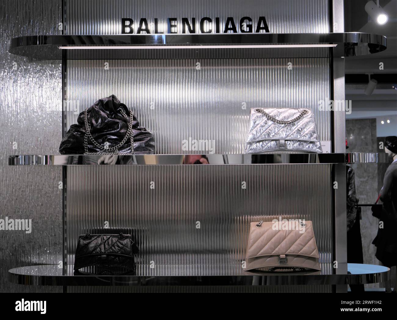 BALENCIAGA WOMAN'S BAGS ON DISPLAY INSIDE THE FASHION STORE Stock Photo ...