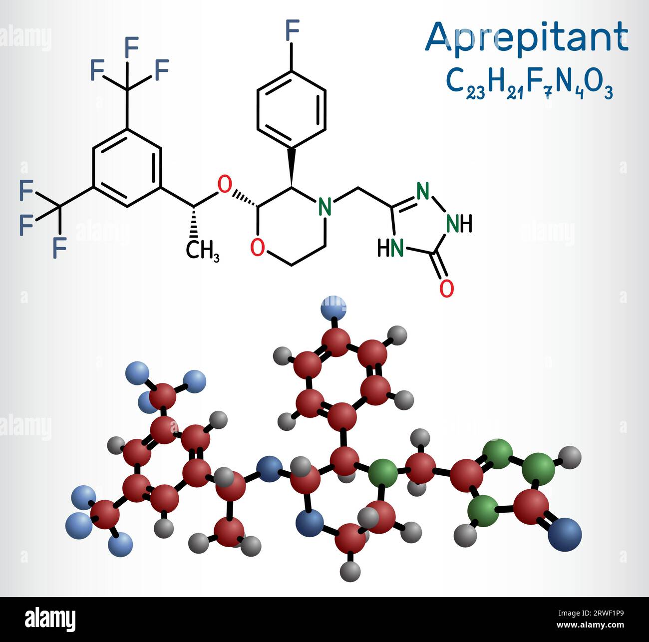 Aprepitant drug molecule. It is used to treat nausea and vomiting ...