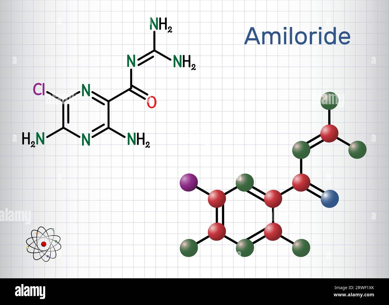 Amiloride molecule. It is pyrizine compound used to treat hypertension ...