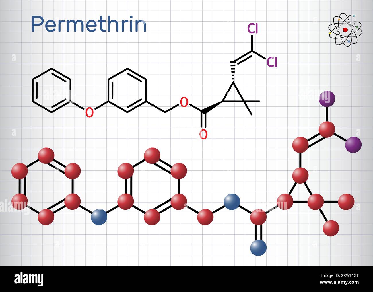 Permethrin molecule. It is insecticide and medication, used in ...