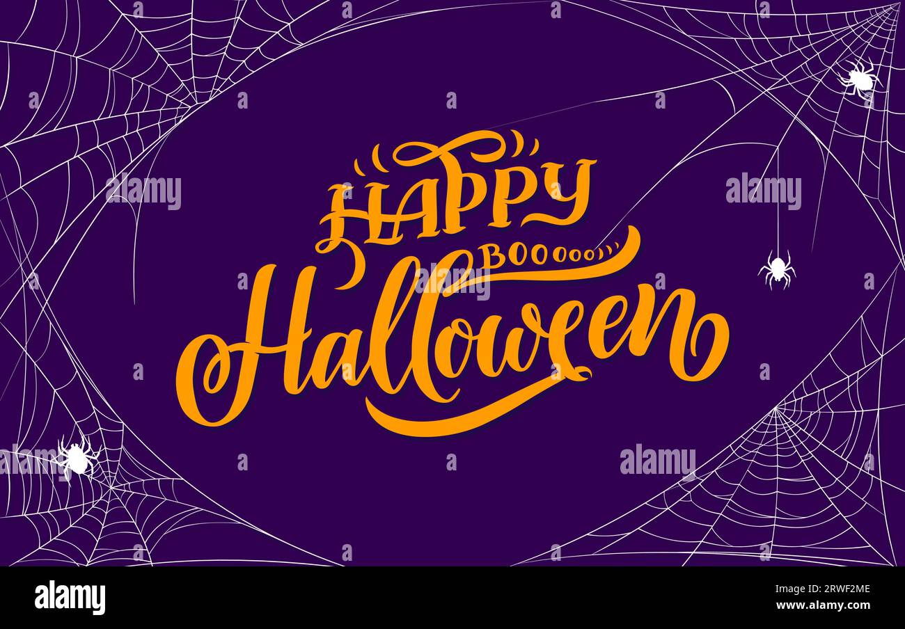 Halloween cobweb with spiders vector frame border of spooky night ...