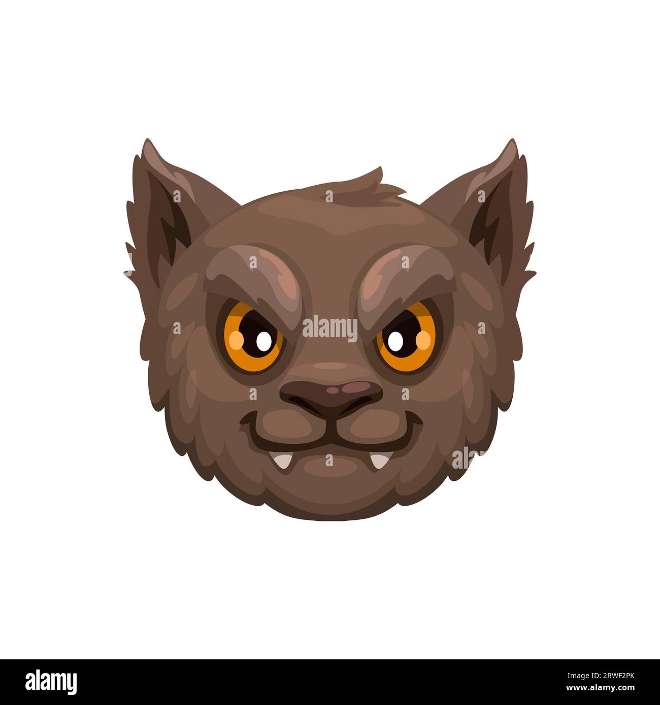 Cartoon halloween werewolf emoji. Isolated vector sinister wolf head ...