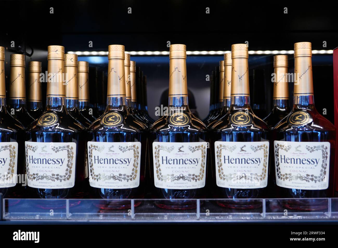 HENNESSY COGNAC BOTTLES ON DISPLAY INSIDE THE FOOD STORE Stock Photo ...